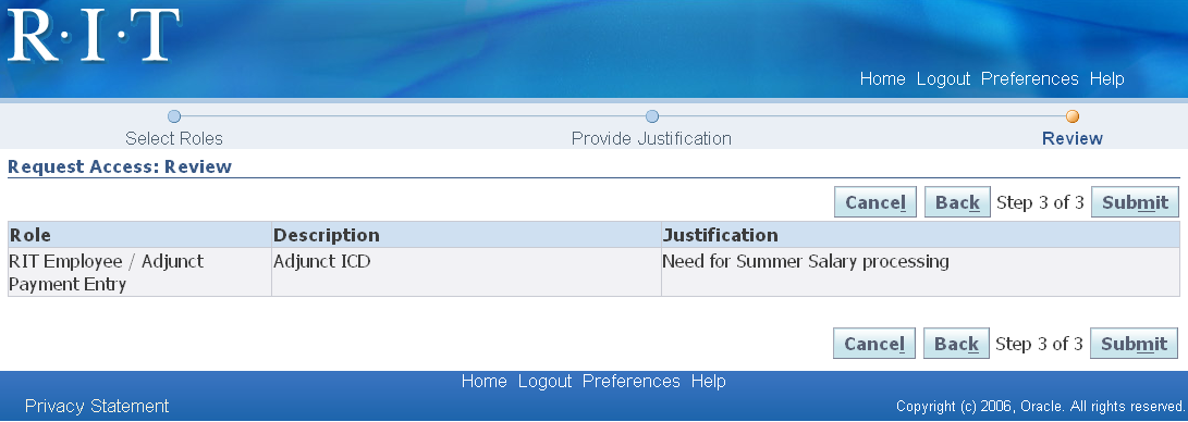 Self-Request for Access | Human Resources | RIT